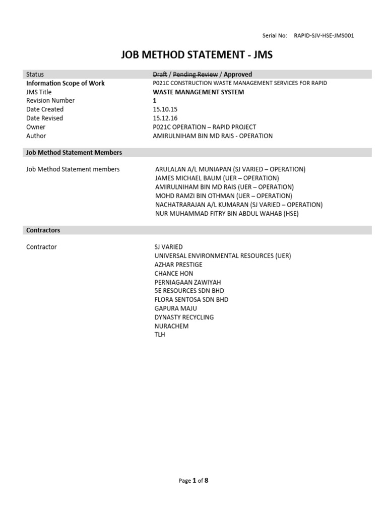 JMS WMS | PDF | Landfill | Economy And The Environment