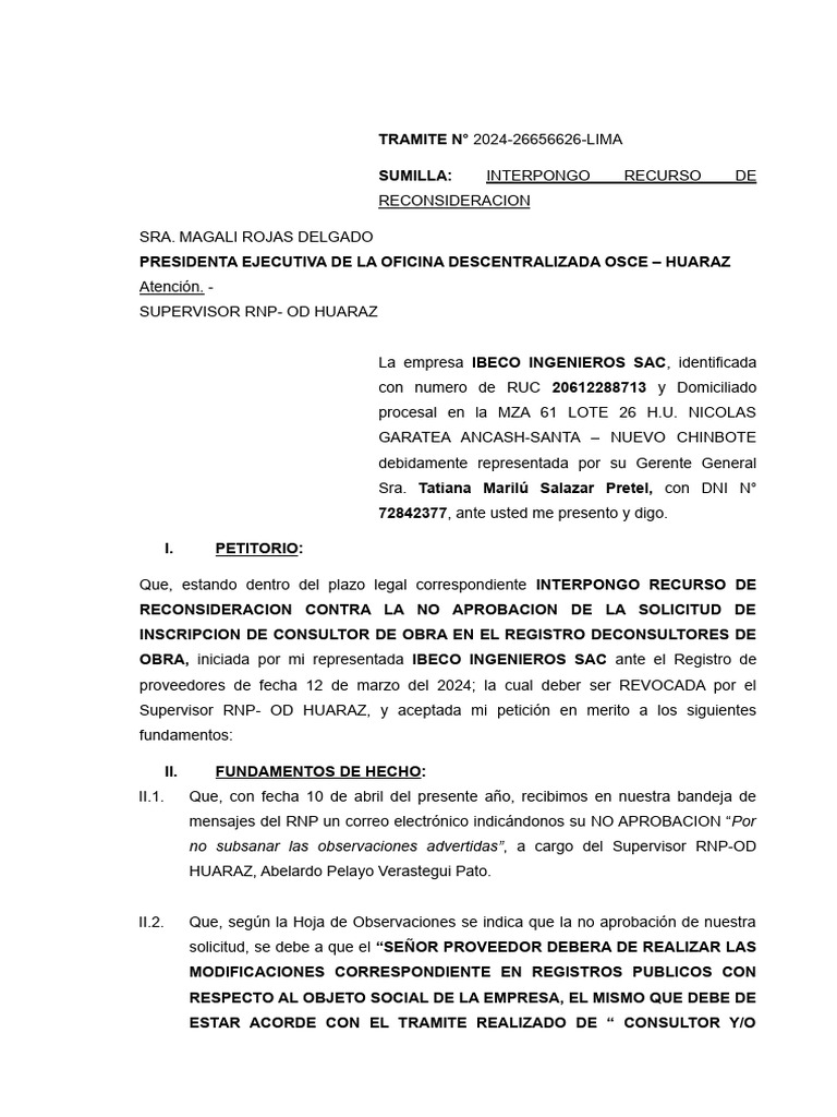 Recurso de Reconsideracion Osce | PDF | Gobierno