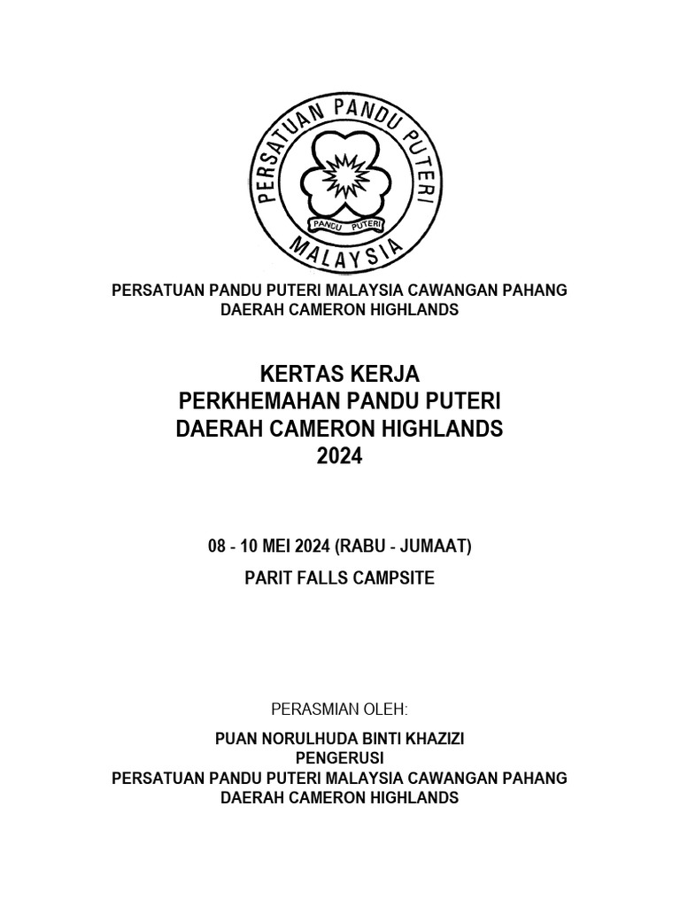 Kertas Kerja Perkhemahan PPPMCP DCH 2024 | PDF