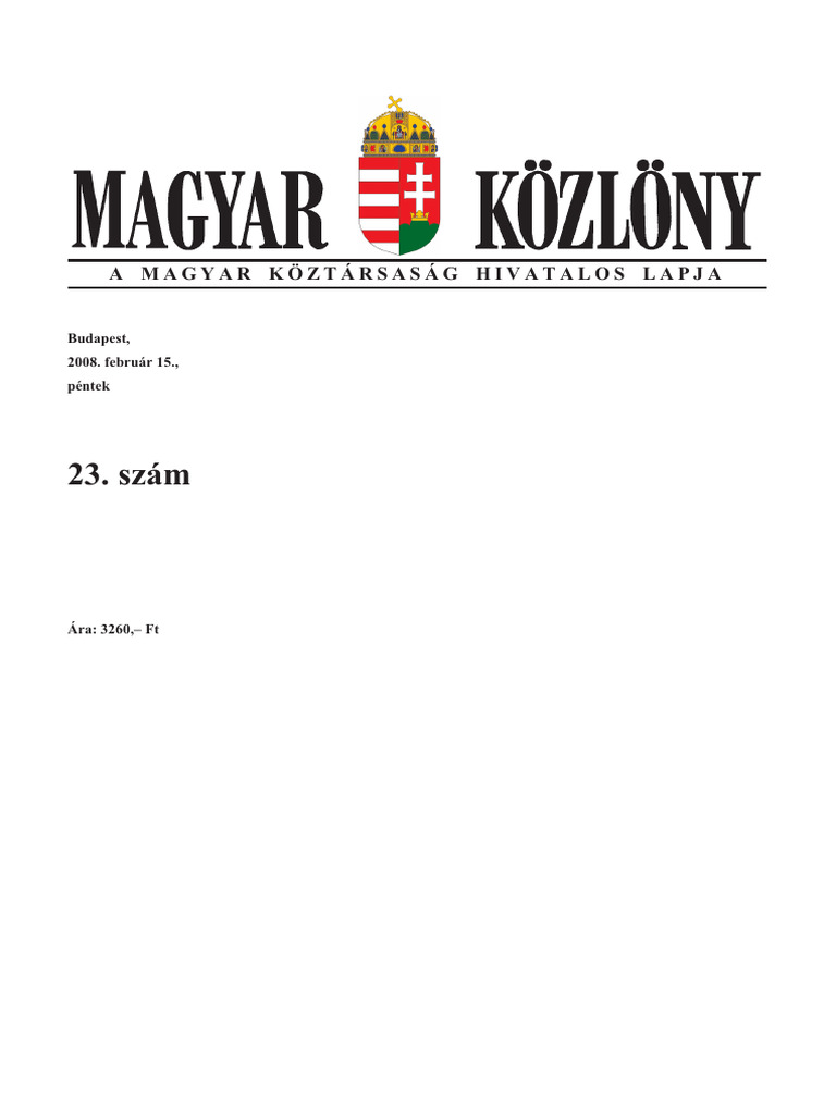 Magyar Közlöny 2008. Évi 23. | PDF