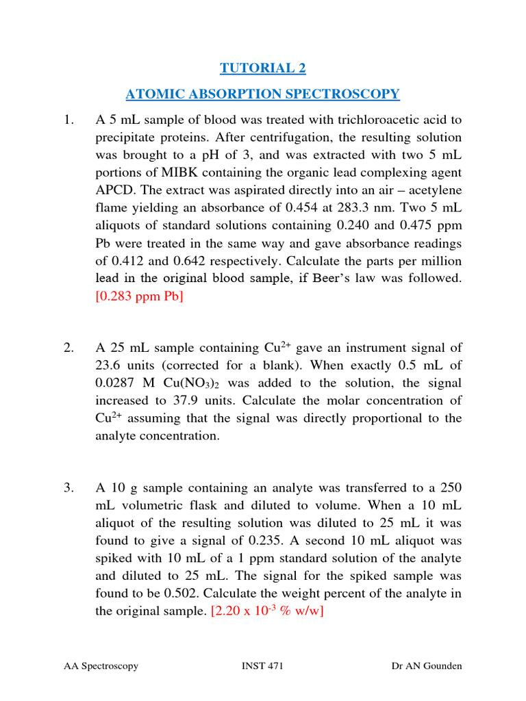 TUTORIAL 2 - Atomic Absorption Spectrometry | PDF | Atomic Absorption ...