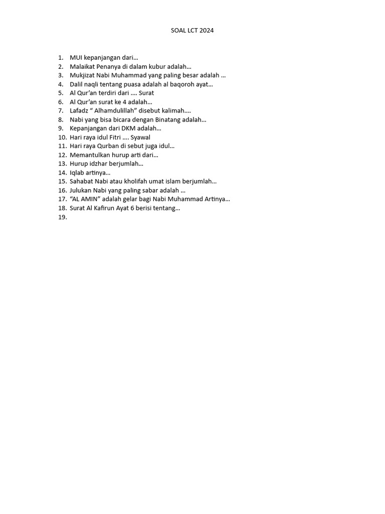 Soal LCT 2024 | PDF | Perjalanan