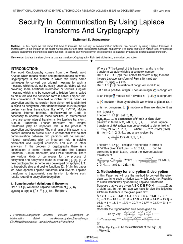 Security in Communication by Using Laplace | PDF | Encryption | Trigonometric Functions
