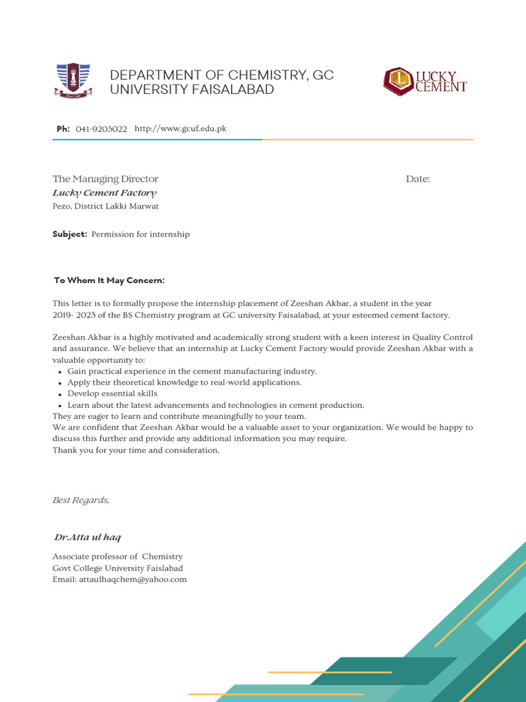 Internships Letter Formate For All Department | PDF