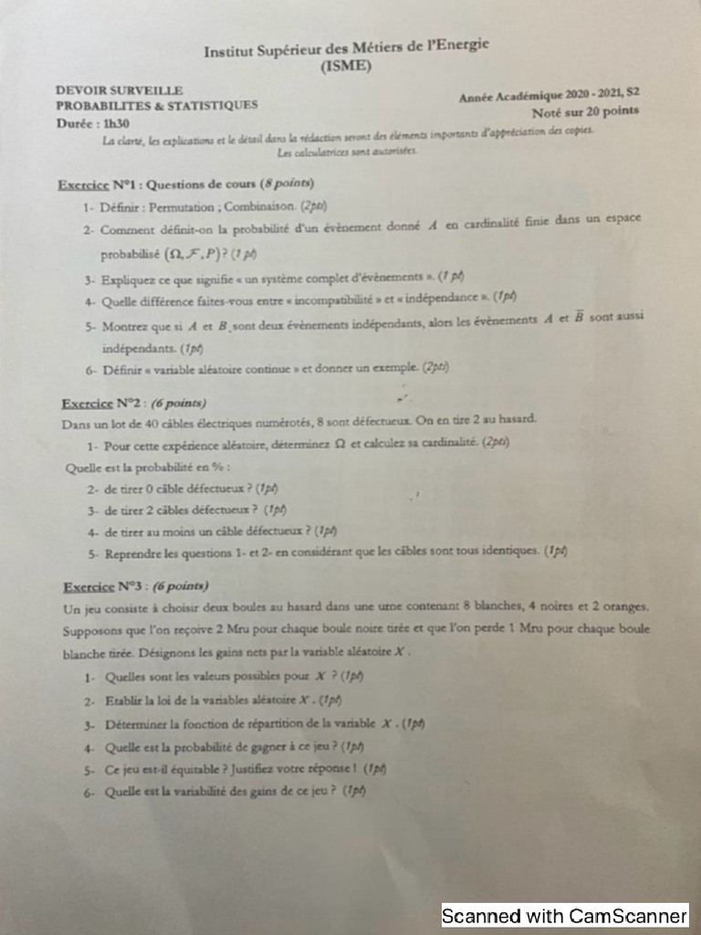 Ds 20202021 Corrige | PDF