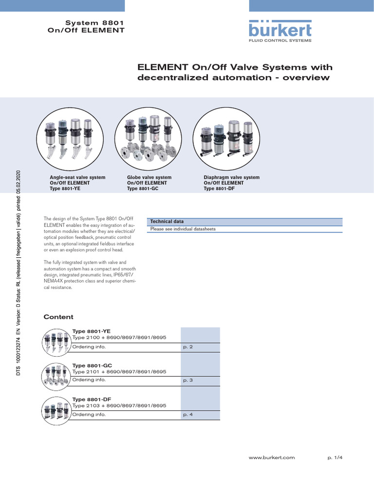 Burkert DS8801-ELEMENTSYS-EU-EN | PDF | Valve | Actuator