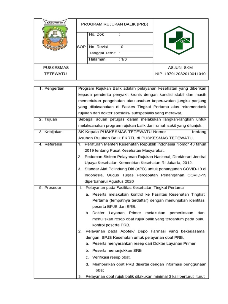 3.7.2 EP1b SOP Program Rujukan Balik (PRB) TTW | PDF