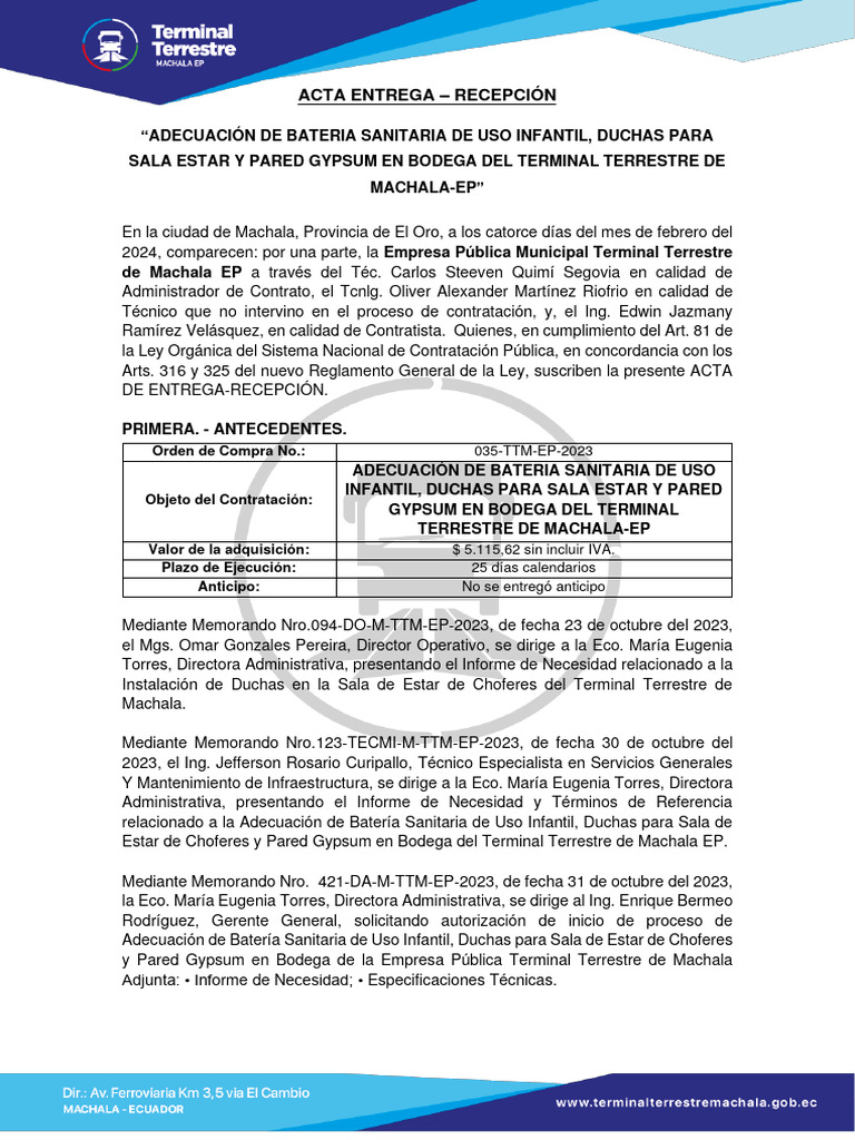 Acta de Entrega Recepción Repuestos y Accesorios (1) - Signed | PDF | Ducha | Ingeniería hidráulica