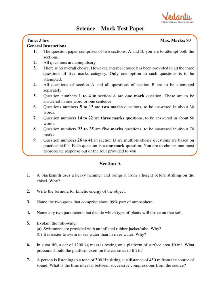 CBSE Sample Question Papers For Class 9 Science - Mock Paper 3 | PDF | Atomic Nucleus | Atoms