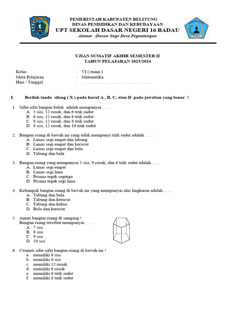 UJian MTK TA 2023/2024 | PDF