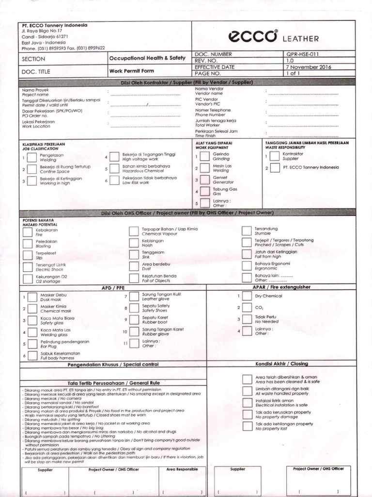 Work Permit PT Ecco | PDF