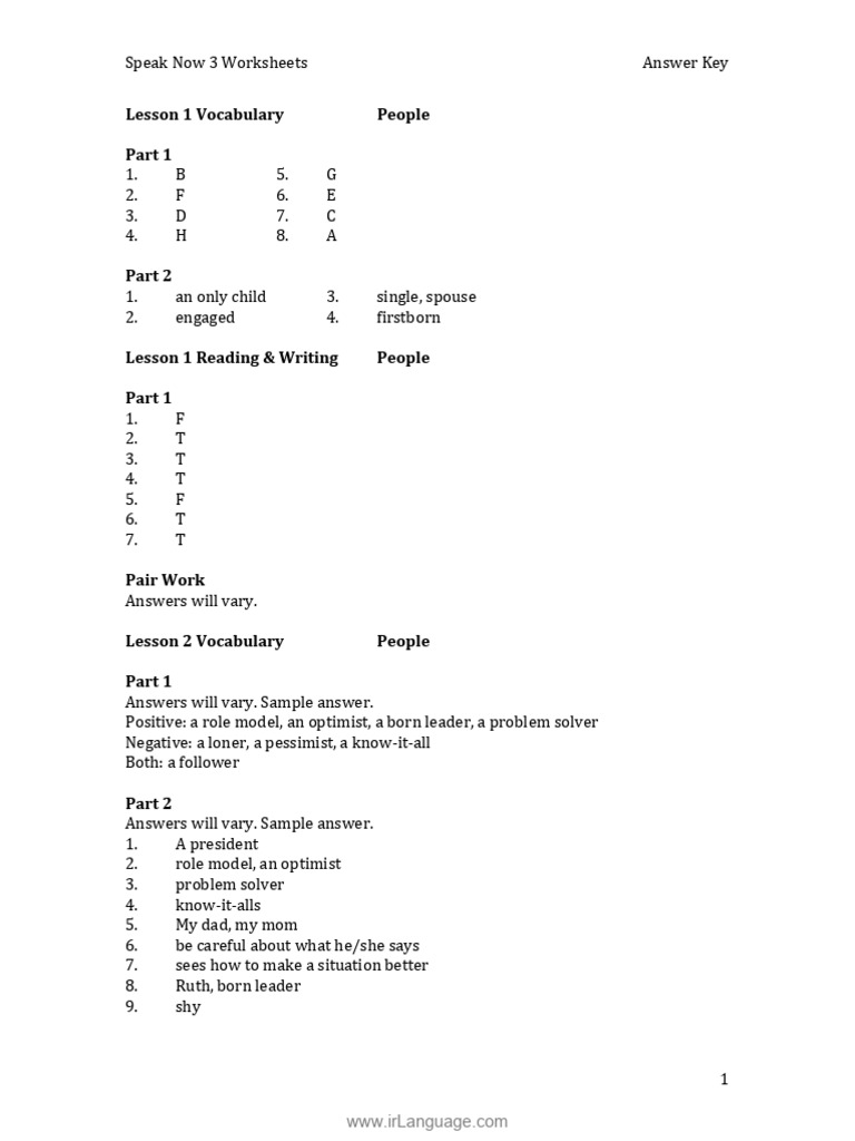 Speak Now 3 Answer Key | PDF | Hostel