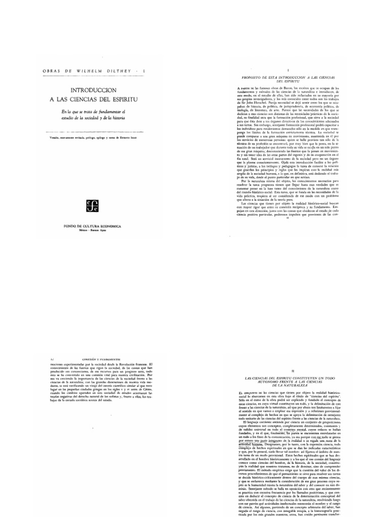 Dilthey Ciencias Del Espiritu de La Introduccion | PDF