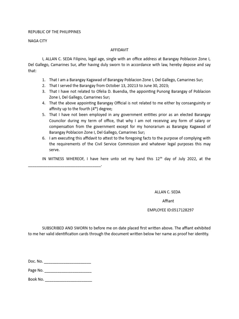 Affidavit For CSC | PDF