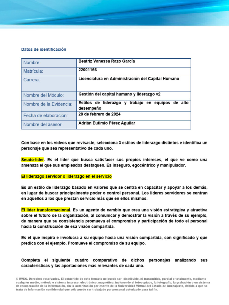 GCHL U2 EA6 Formato 3 | PDF | Liderazgo