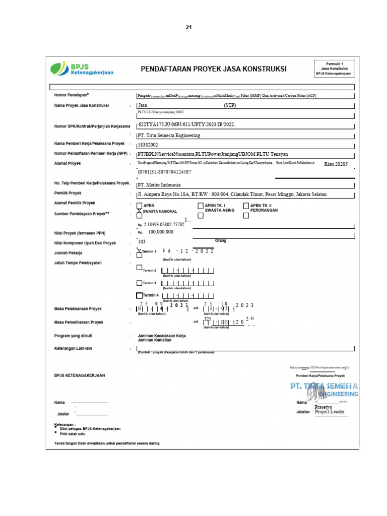 FORMULIR PENDAFTARAN JAKON-2 - Jeranjang (1) - 1 | PDF