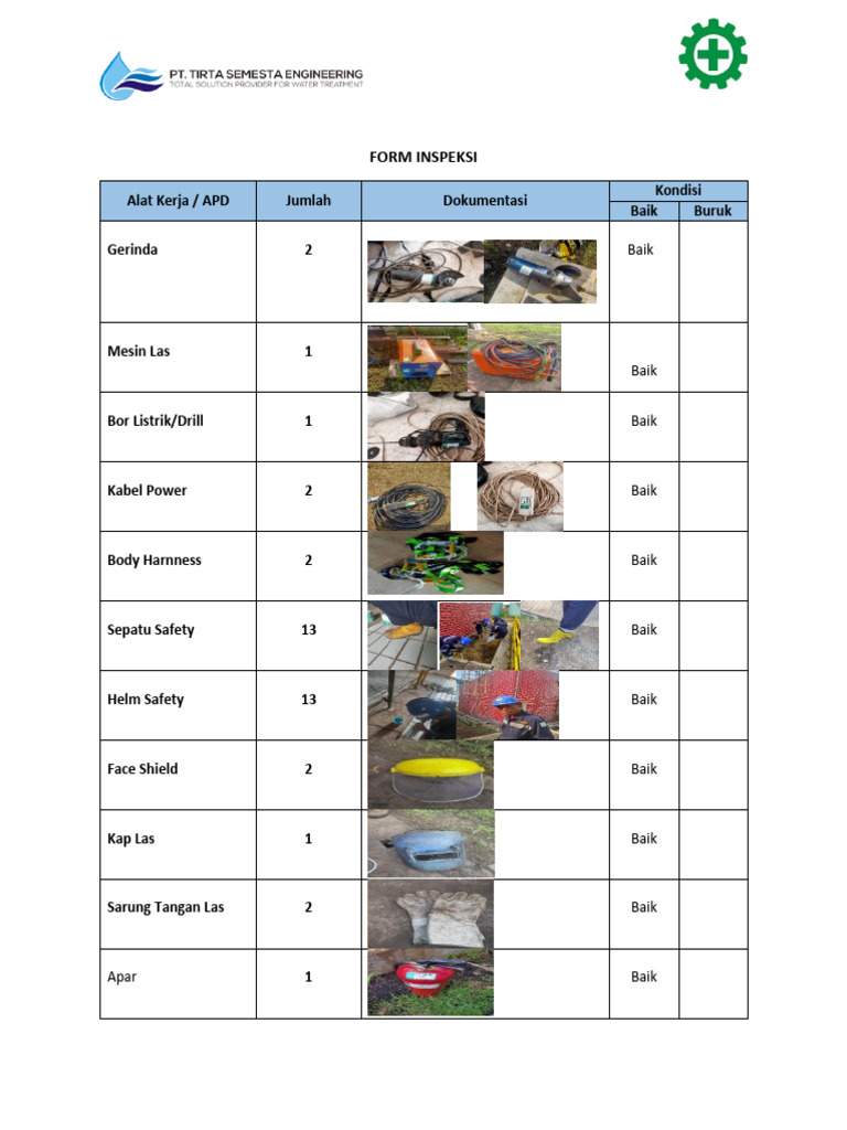 Form Inspeksi Alat Kerja dan APD | PDF