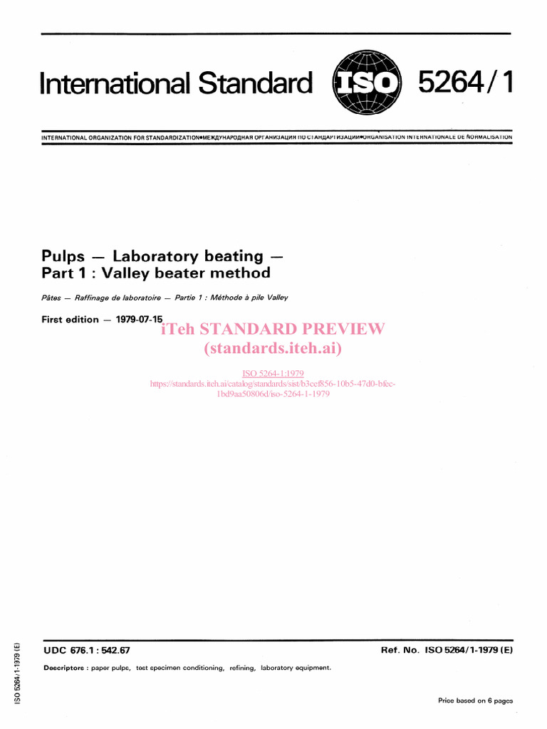 ISO-5264-1-1979 Laboratory Beating | PDF | International Organization For Standardization ...