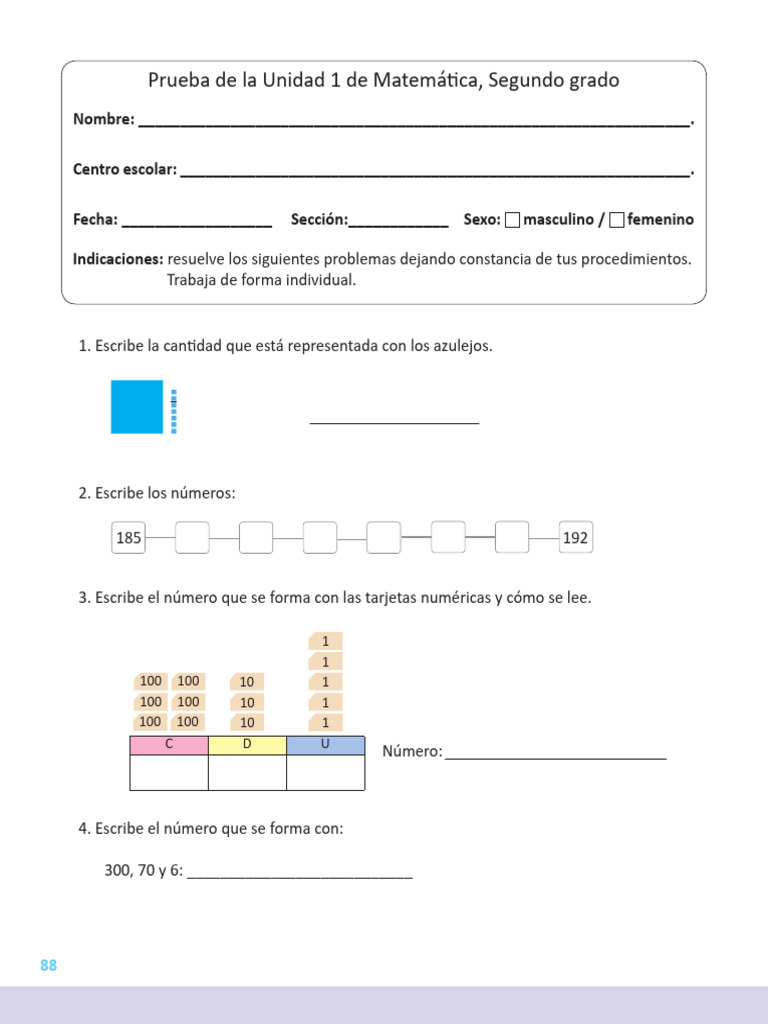 Pruebas 2.° Grado | PDF