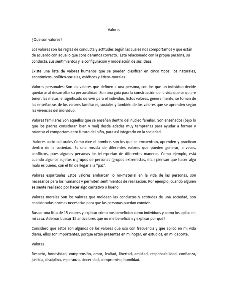 Definición y Tipos de Valores Humanos | PDF | Comportamiento | Sociedad
