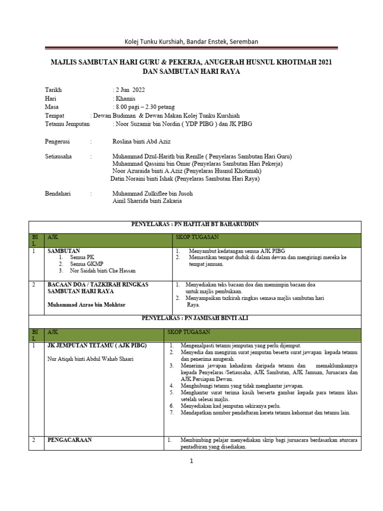 AJK Hari Guru, Majlis Husnul Khotimah & Majlis Hari Raya 2022 | PDF AJK Hari Guru, Majlis Husnul Khotimah & Majlis Hari Raya 2022 | PDF