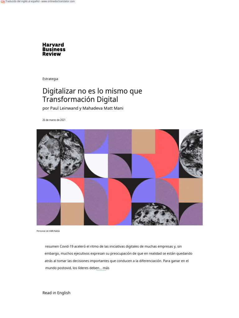 Digitizing Isn't The Same As Digital Transformation - En.es | PDF ...
