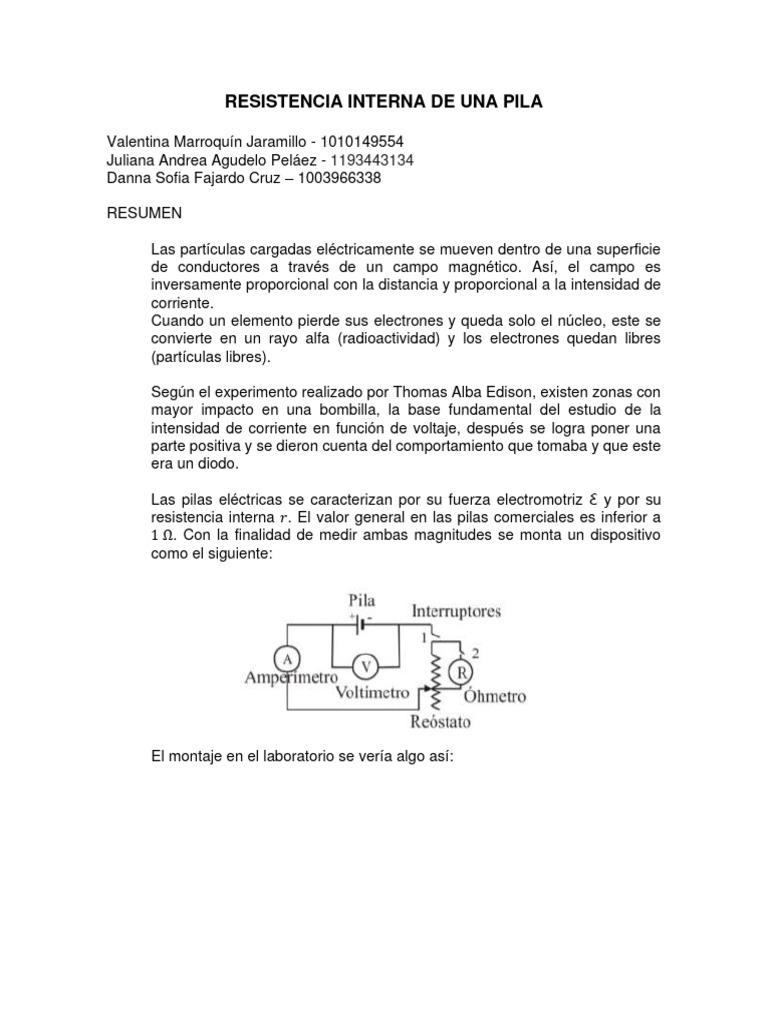 Resistencia Interna de Una Pila | PDF | Batería recargable | Corriente ...