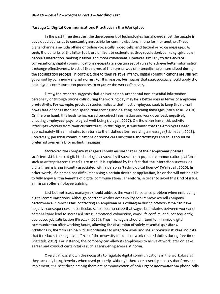 Reading Test - Paper 1 | PDF | Happiness | Communication