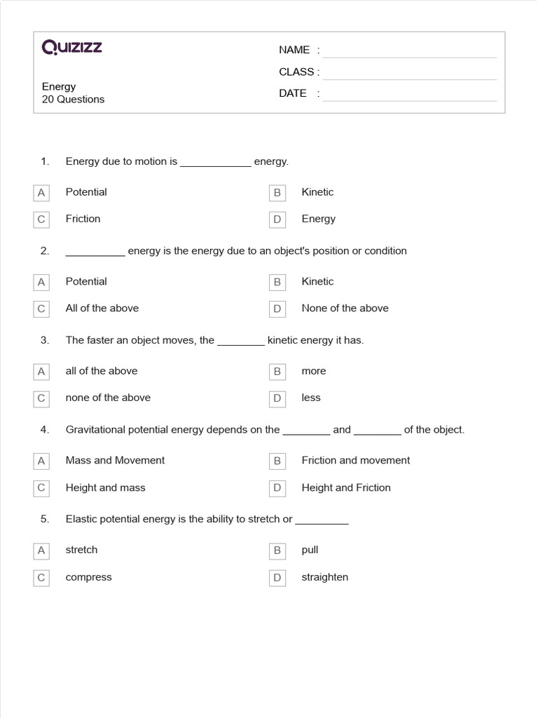 Kinetic and Potential Energy WS | PDF | Potential Energy | Kinetic Energy