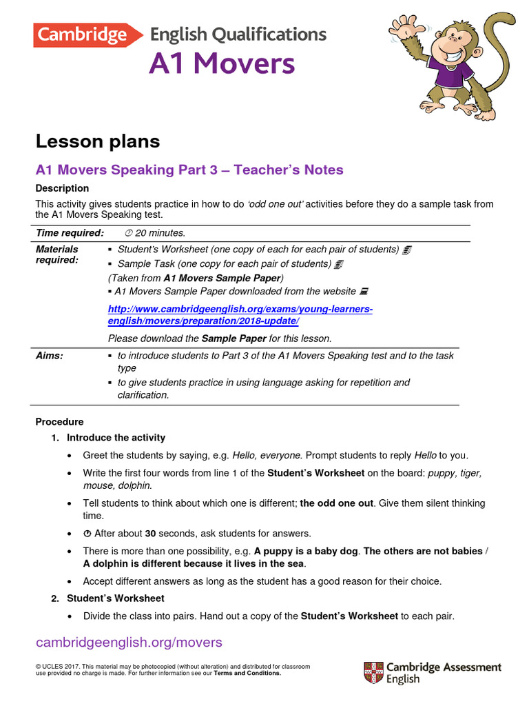 A1 Movers 2018 Speaking Part 3 | PDF | Cognitive Science | Human ...