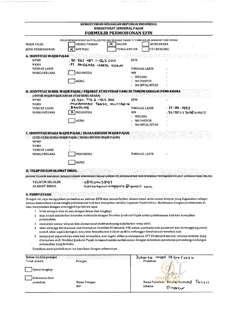 Form Efin Badan | PDF