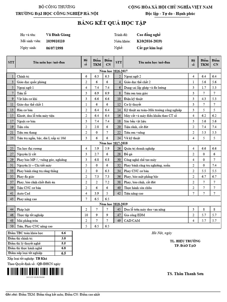 Bang Diem Sinh Vien | PDF