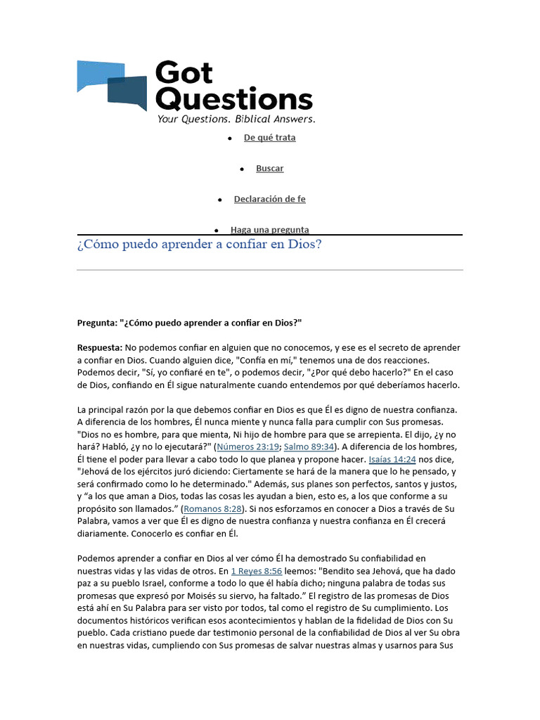 Confiar en Dios | PDF | Dios | Creencia religiosa y doctrina