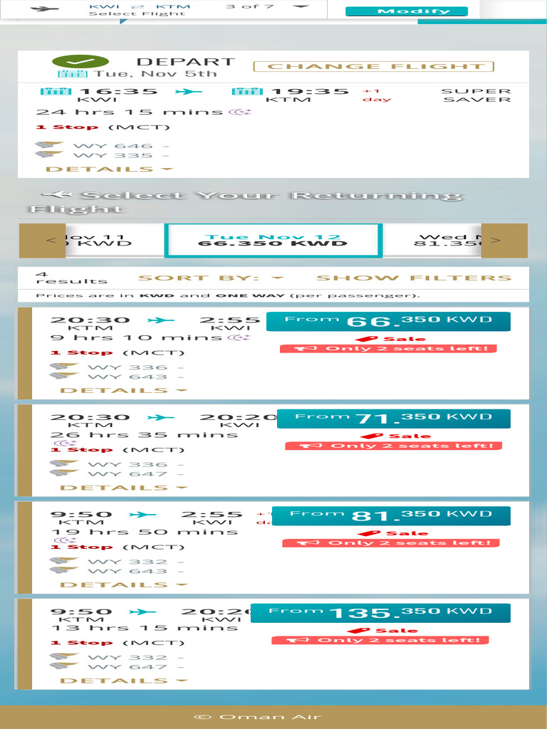 Oman Air - Flight Selection | PDF