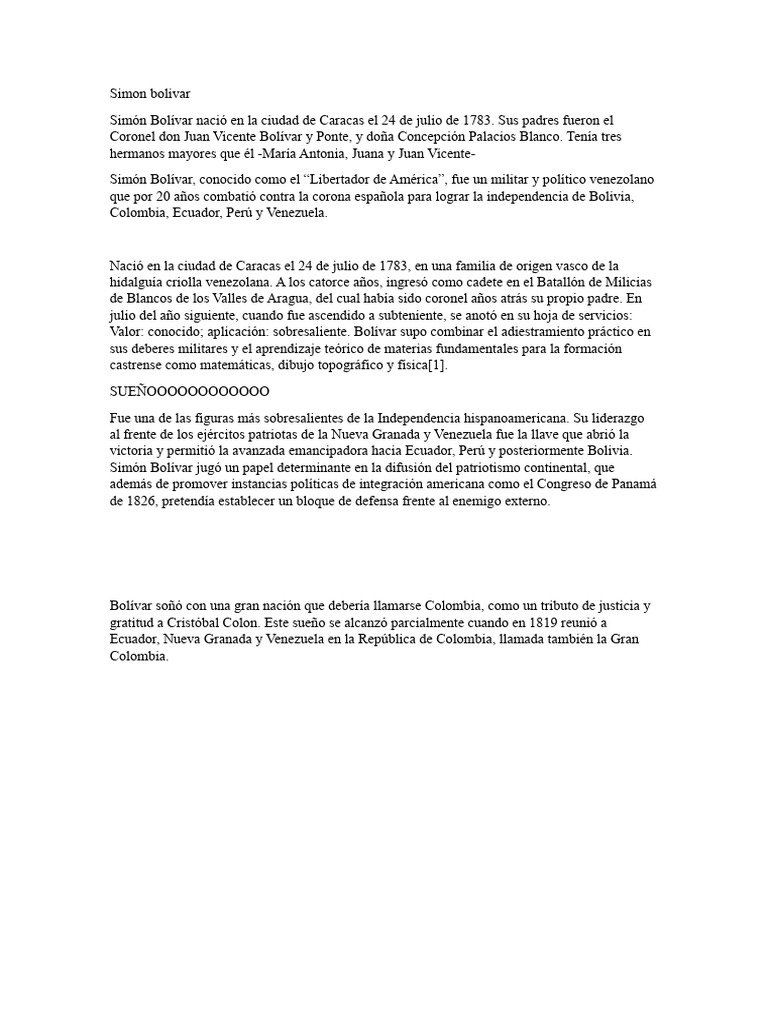 Biografía de Simón Bolívar: El Libertador | PDF | América del Sur