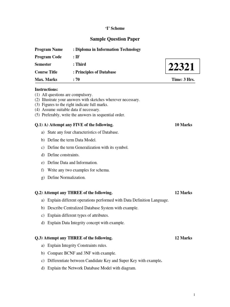 Sample Question Paper Principles of Database | PDF | Databases | Data