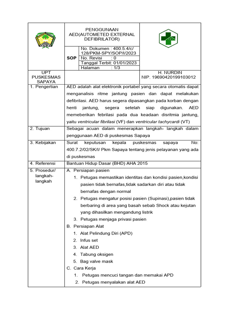 Sop Aed Fiks | PDF | Kesehatan Holistik | Sains & Matematika