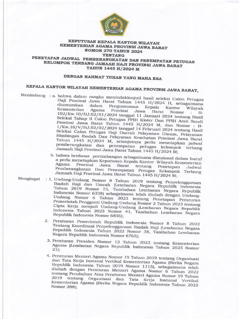 Jadwal Keberangkatan Jemaah Haji 14445H | PDF