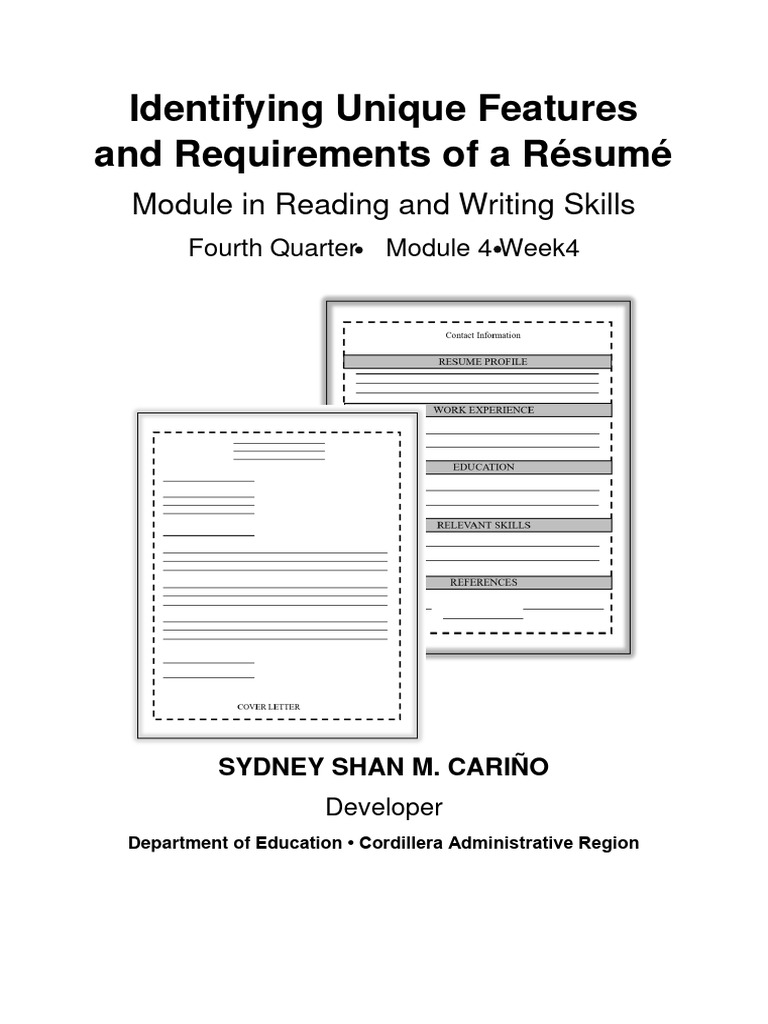 RWS11 Q4 W4 Identifyinguniquefeaturesandrequirementsofaresume Carino Bgo | PDF | Résumé | Paragraph