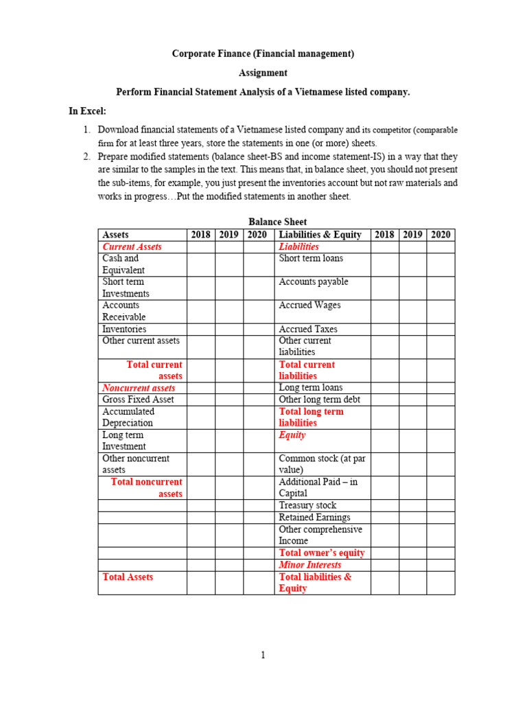 Teamwork Assignment Financial Statement Analysis Download Free Pdf