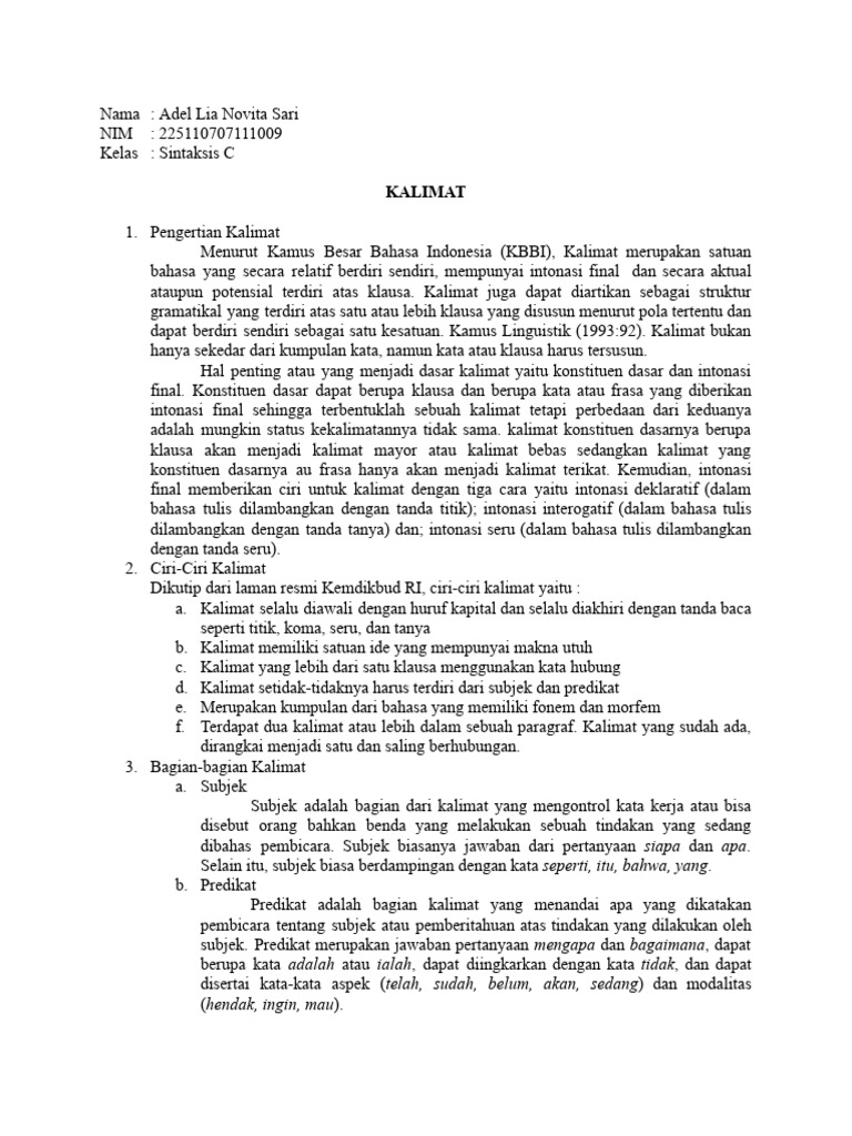 Karakteristik Kalimat | PDF | Kajian Bahasa Asing | Sains & Matematika