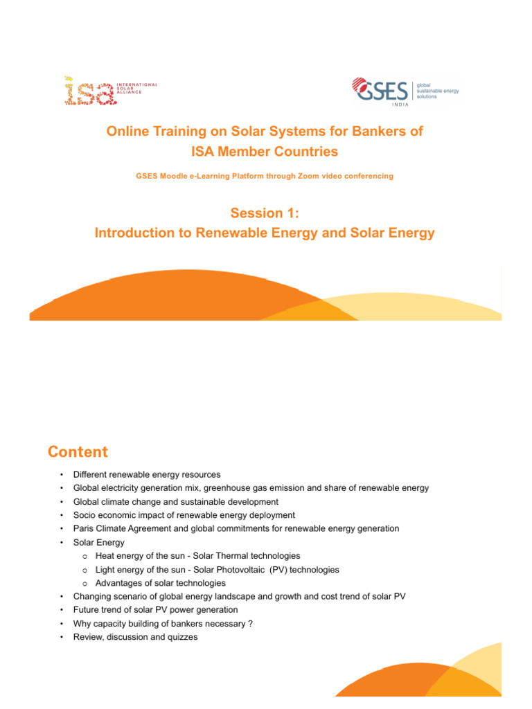 Session 1 - Introduction To Renewable Energy and Solar Energy | PDF ...