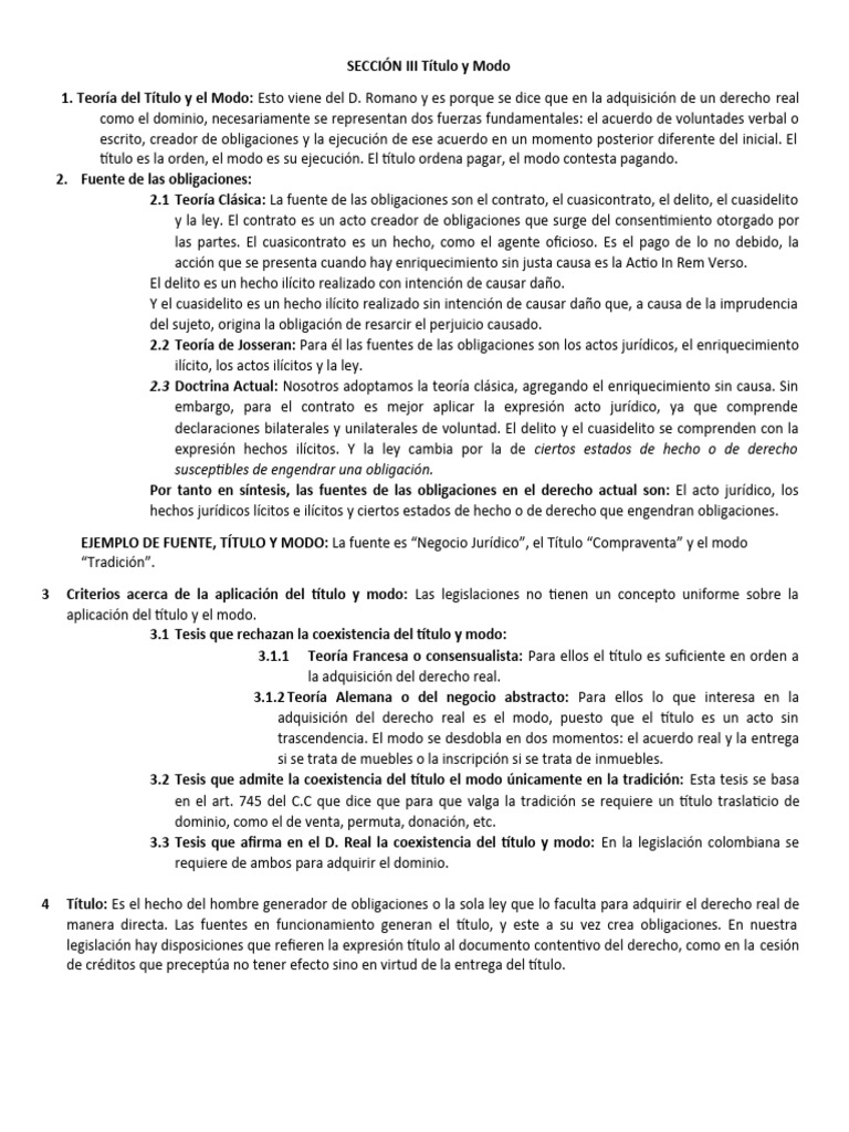 SECCIÓN III Título y Modo CAPITULO 4 - BIENES | PDF | Posesión (Ley) | Propiedad