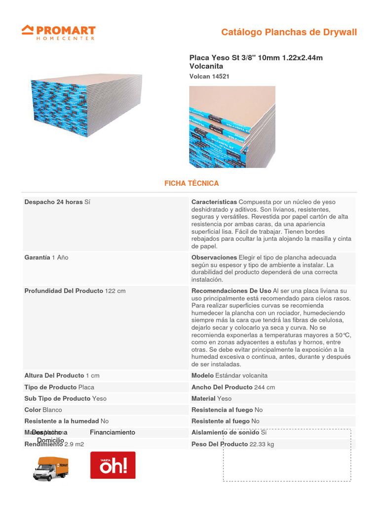 Ficha tecnica de Drywall | PDF | Paneles de yeso | Materiales de ...