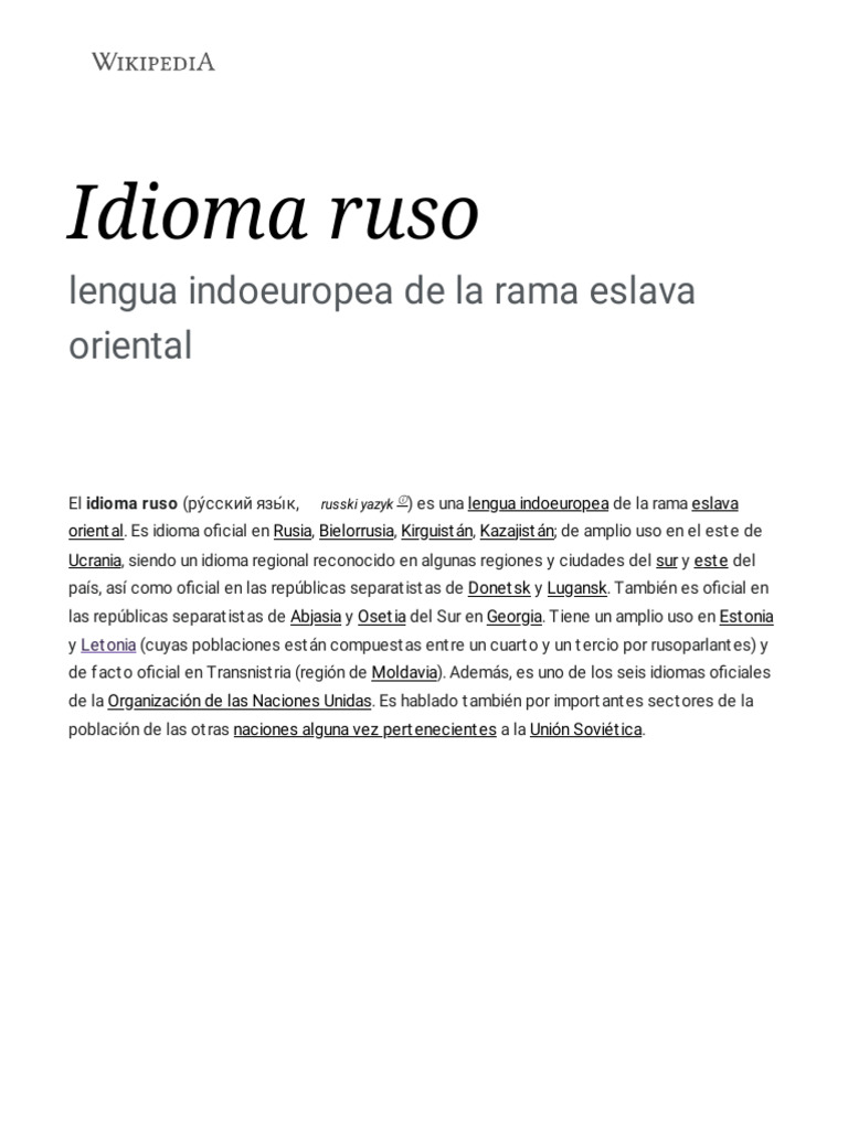 Idioma Ruso - Wikipedia, La Enciclopedia Libre | Descargar gratis PDF ...