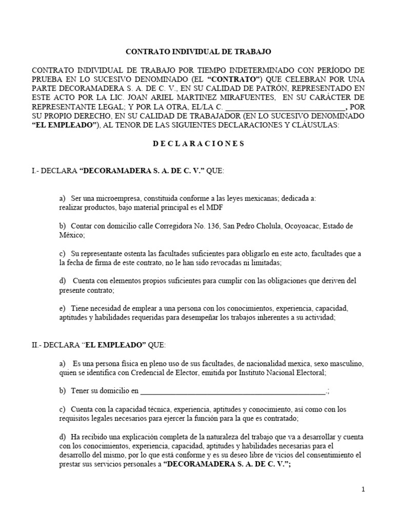 Formato Contrato Individual Trabajo | Descargar gratis PDF | Salario