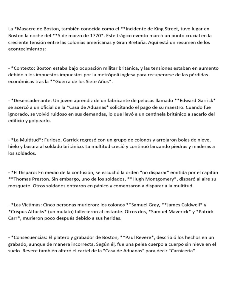 La Masacre de Boston: Clave Histórica | PDF