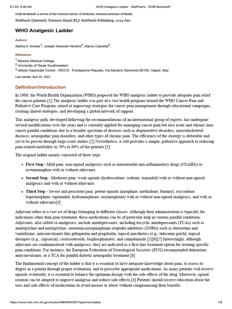 WHO Analgesic Ladder - StatPearls - NCBI Bookshelf | PDF | Analgesic ...
