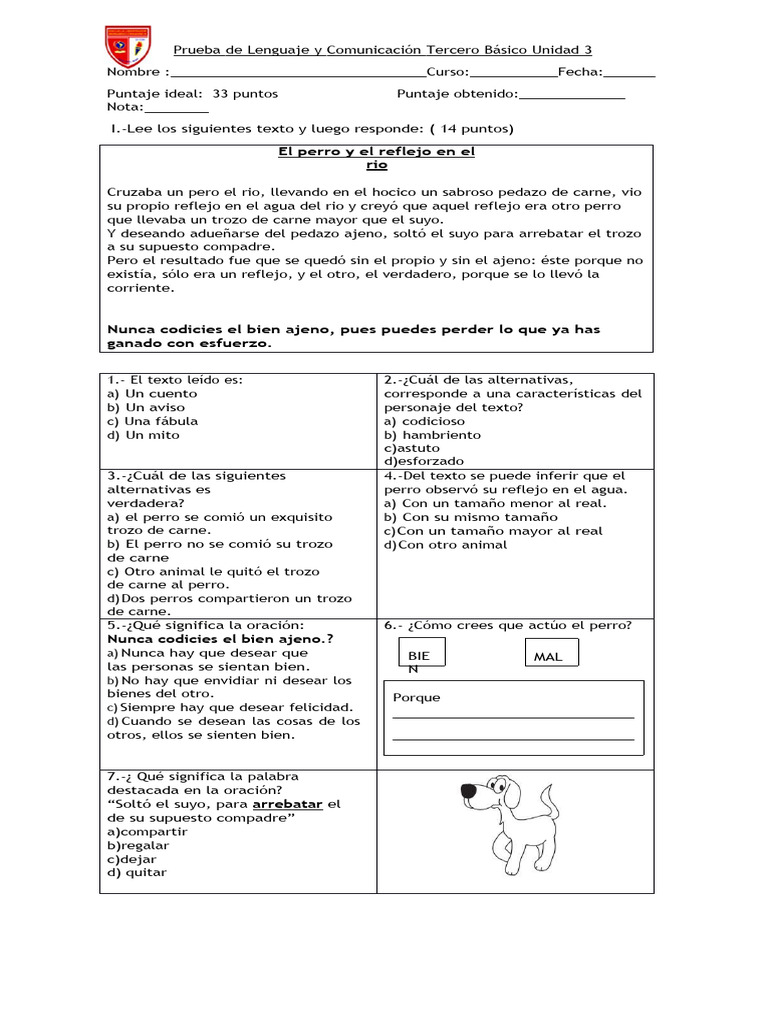 Idoc - Pub - Prueba de Lenguaje y Comunicacion Tercero Basico Unidad 3 | PDF
