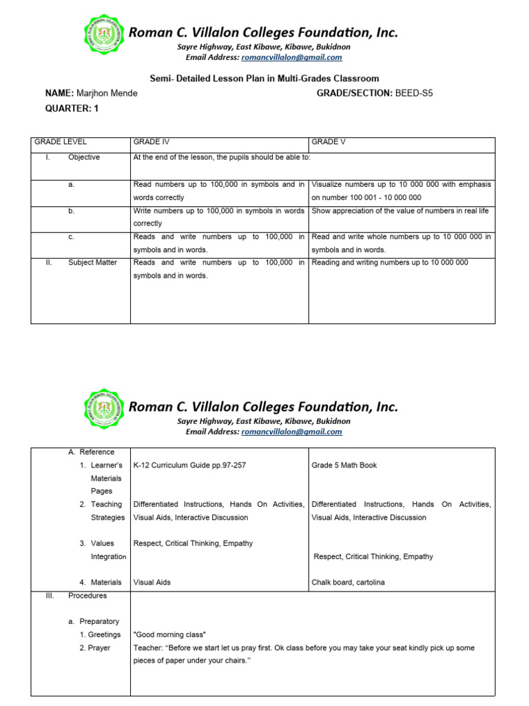 Multi-Grade Lesson Plan: Numbers Up to 10M | PDF | Lesson Plan | Cognition